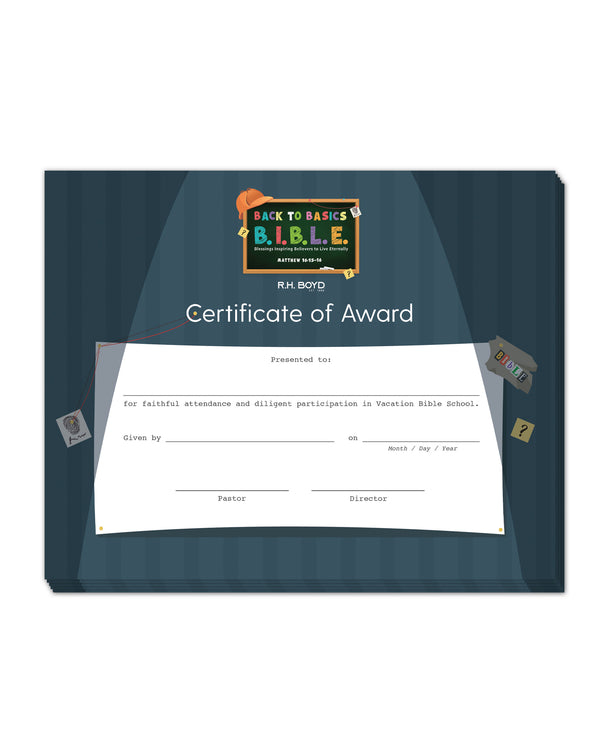 Back To Basics B.I.B.L.E.: VBS Certificate of Award – R.H. Boyd