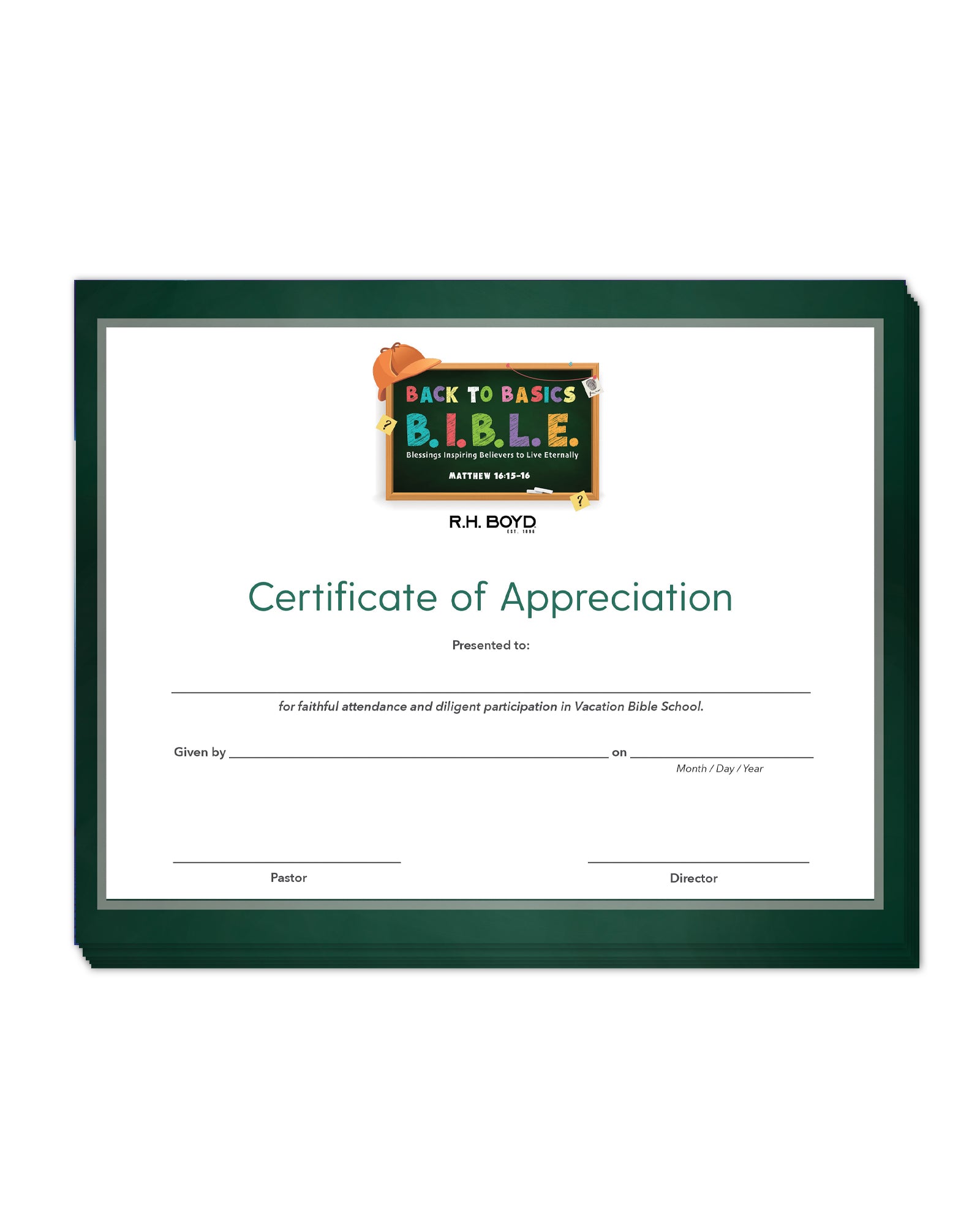 Back To Basics B.I.B.L.E.: VBS Certificate of Appreciation – R.H. Boyd