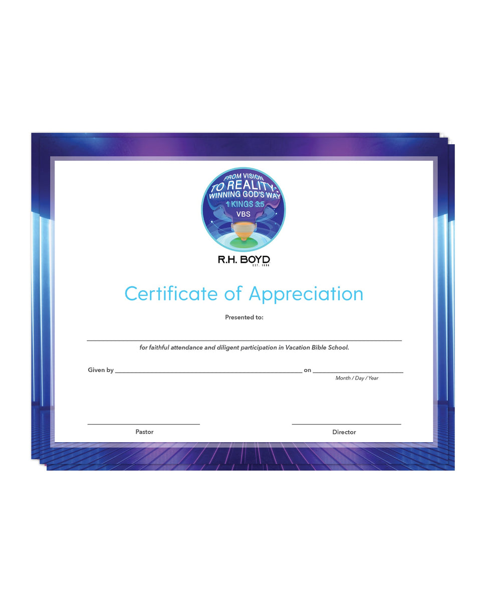 From Vision To Reality Certificate of Appreciation (6 pack) – R.H. Boyd